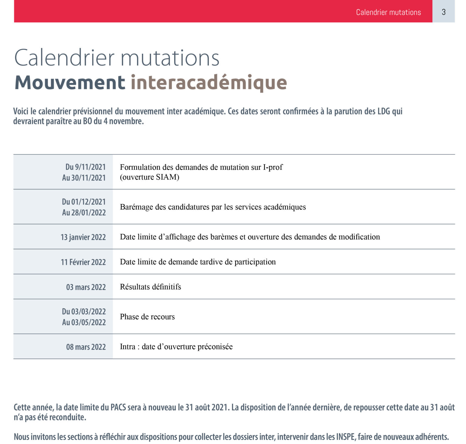 Calendrier mutations du mouvement inter académique – SNFOLC Toulouse